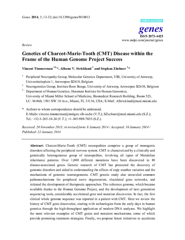 (PDF) Genetics of Charcot-Marie-Tooth (CMT) Disease within the Frame of ...