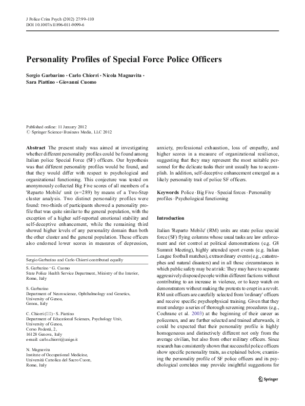 (PDF) Personality Profiles of Special Force Police Officers