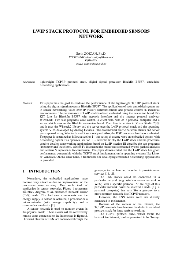 Pdf Evaluating Lwip In Embedded Sensor Networks