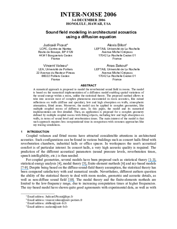 (PDF) Sound-field modeling in architectural acoustics by a transport ...