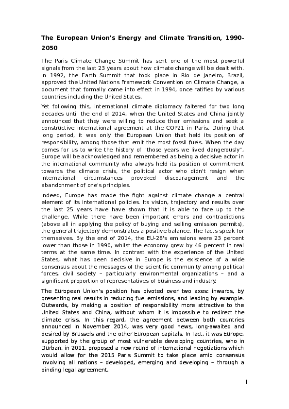 (DOC) The European Union`s Energy and Climate Transition, 1990-2050