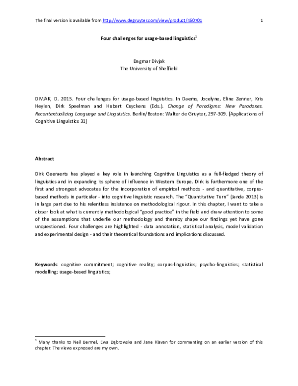 (PDF) Four challenges for usage-based linguistics
