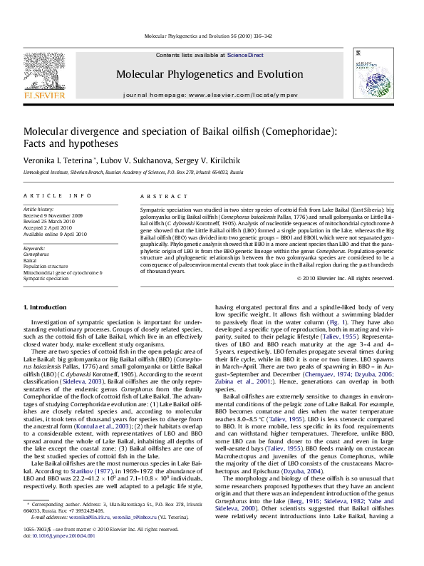 (PDF) Molecular divergence and speciation of Baikal oilfish ...