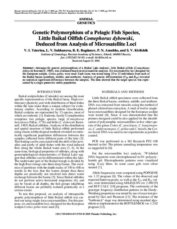 (PDF) Genetic Polymorphism of a Pelagic Fish Species, Little Baikal ...