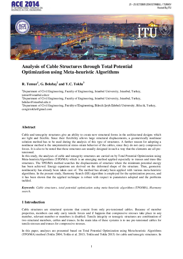 (PDF) Analysis of Cable Structures through Total Potential Optimization using Meta-heuristic ...