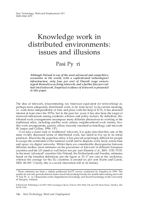 (PDF) Knowledge work in distributed environments: issues and illusions