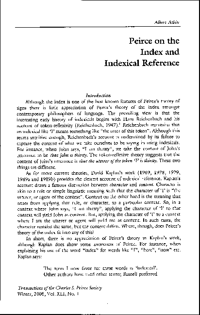 (PDF) Peirce on the Index and Indexical Reference