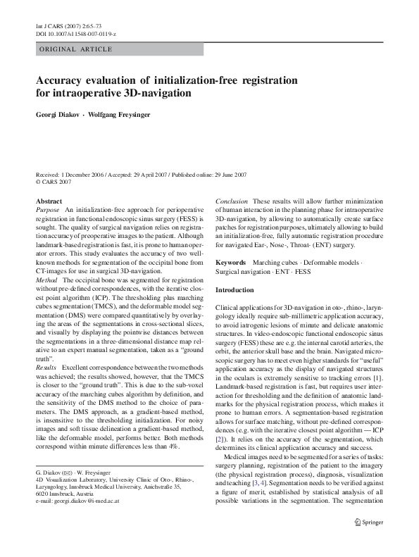 (PDF) Accuracy evaluation of initialization-free registration for intraoperative 3D-navigation