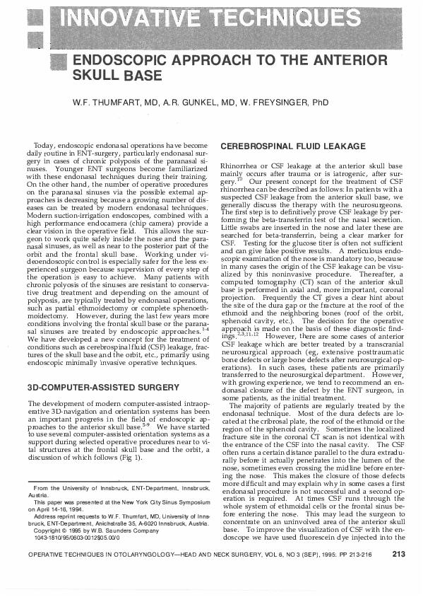 (PDF) Endoscopic approach to the anterior skull base