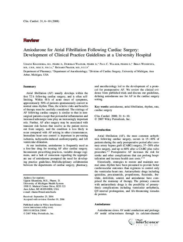 (PDF) Amiodarone for Atrial Fibrillation Following Cardiac Surgery ...