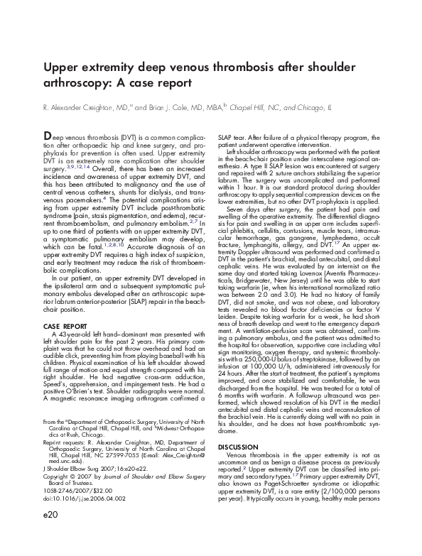 (PDF) Upper extremity deep venous thrombosis after shoulder arthroscopy ...