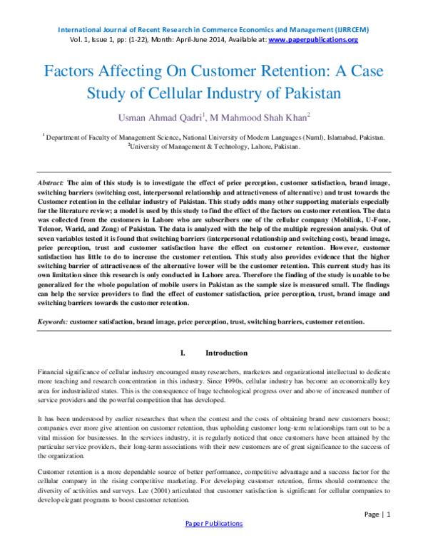 (PDF) Factors Affecting On Customer Retention: A Case Study of Cellular ...