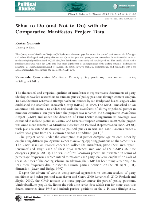 What to Do (and Not to Do) with the Comparative Manifestos Project Data