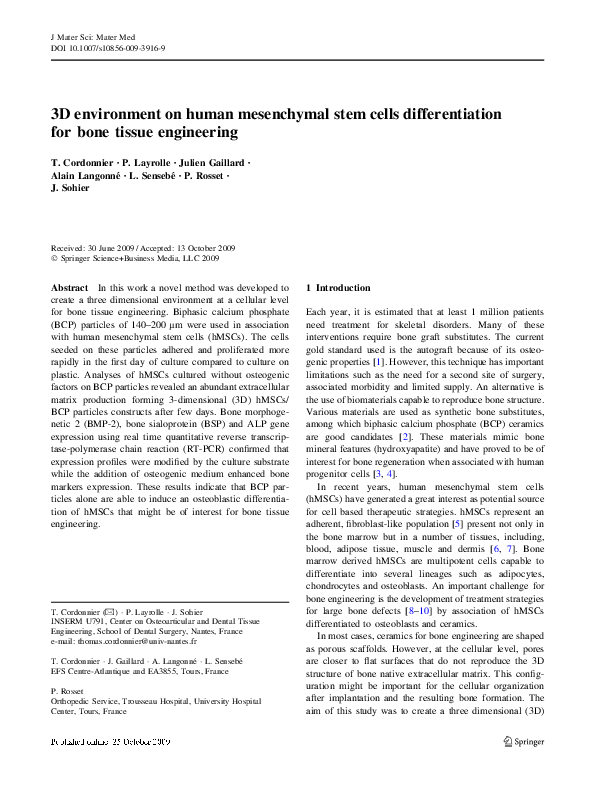 (PDF) 3D environment on human mesenchymal stem cells differentiation ...