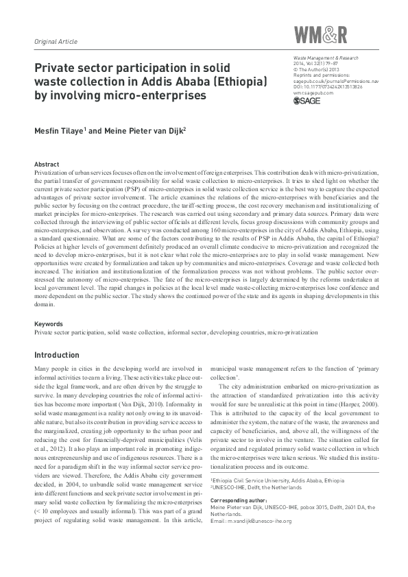 (PDF) Private sector participation in solid waste collection in Addis ...