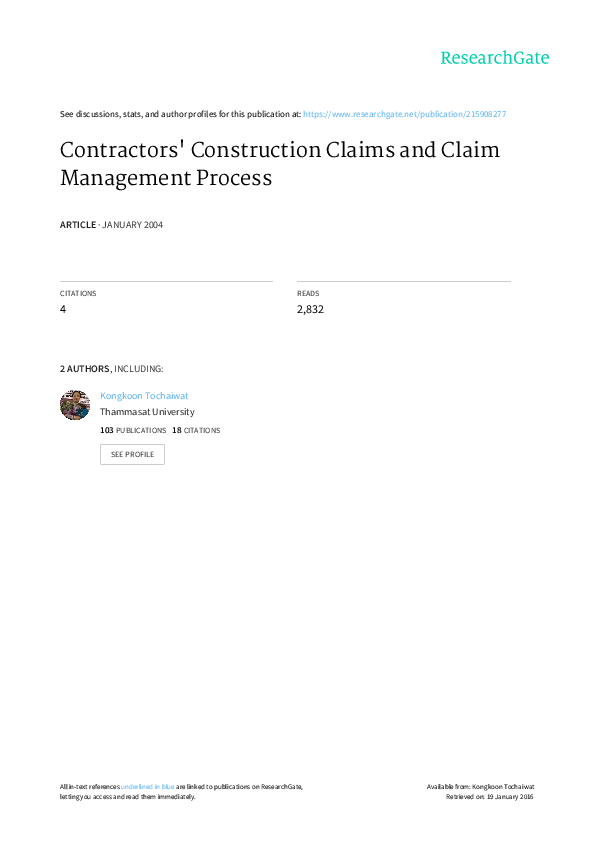 (PDF) Contractors Construction Claims and Claim Management Process
