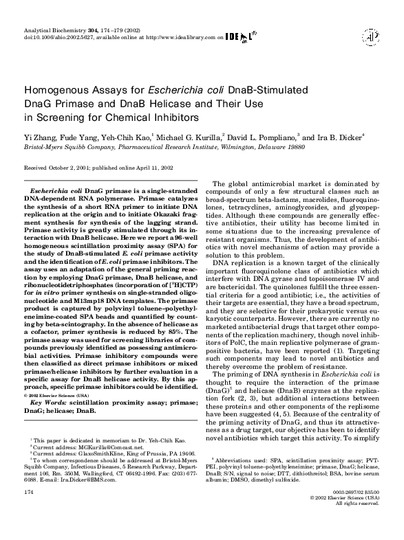 (PDF) Homogenous Assays for Escherichia coli DnaB-Stimulated DnaG ...