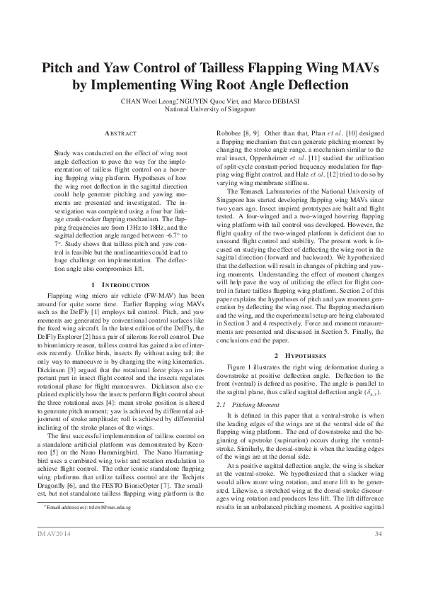 (PDF) Pitch and Yaw Control of Tailless Flapping Wing MAVs by ...