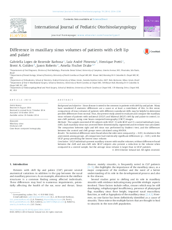 (PDF) Difference in maxillary sinus volumes of patients with cleft lip and palate