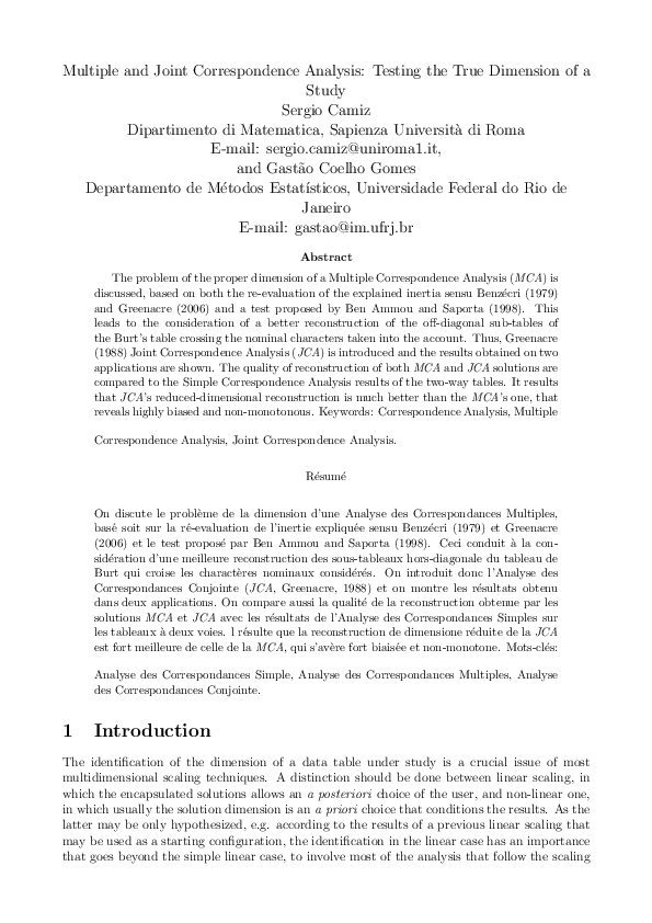 (PDF) Multiple and Joint Correspondence Analysis: Testing the True ...