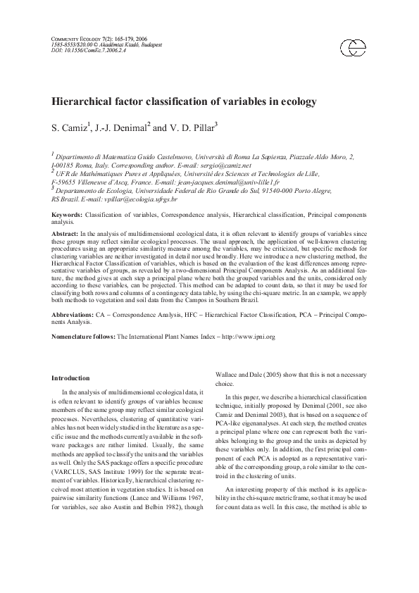 Pdf Hierarchical Factor Classification Of Variables In Ecology