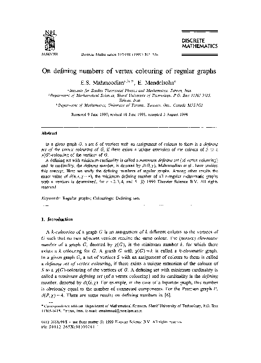(PDF) On defining numbers of vertex colouring of regular graphs | Eric Mendelsohn - Academia.edu