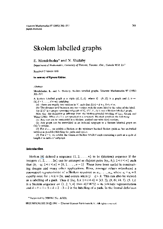 (PDF) Skolem labelled graphs