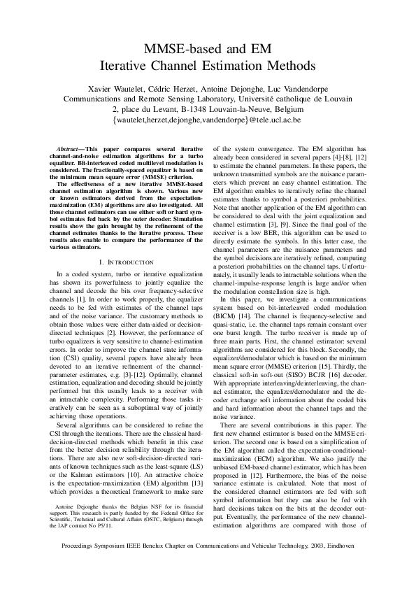 (PDF) MMSE-based and EM iterative channel estimation methods