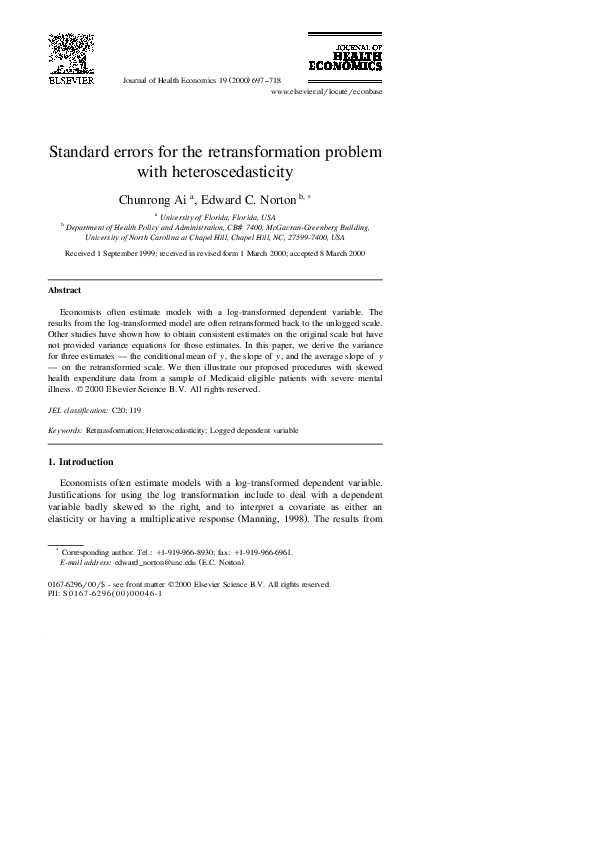 (PDF) Standard errors for the retransformation problem with heteroscedasticity