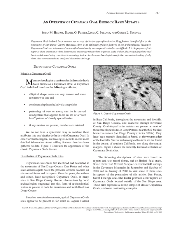 (PDF) An Overview of Cuyamaca Oval Bedrock Basin Metates