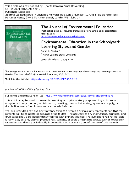 (PDF) Environmental Education in the Schoolyard: Learning Styles and Gender