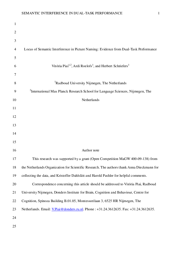 Locus of semantic interference in picture naming: evidence from dual-task performance