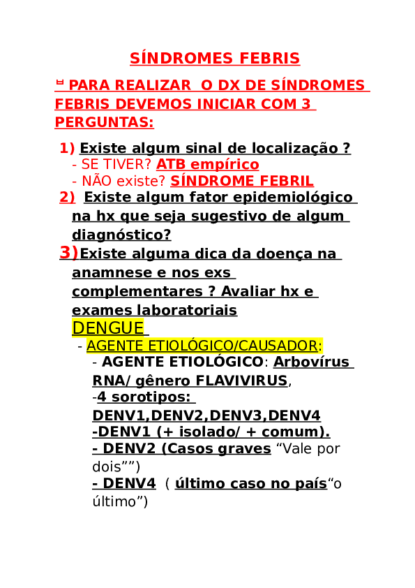 (DOC) SÍNDROMES FEBRIS