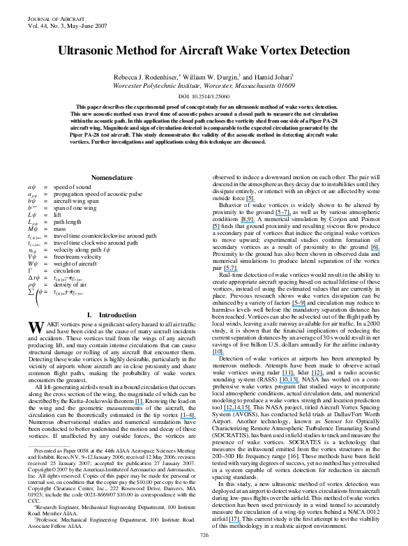 (PDF) Ultrasonic Method for Aircraft Wake Vortex Detection