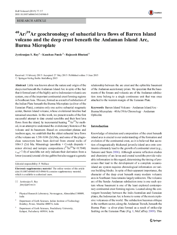 (PDF) 40Ar/39Ar geochronology of subaerial lava flows of Barren Island ...