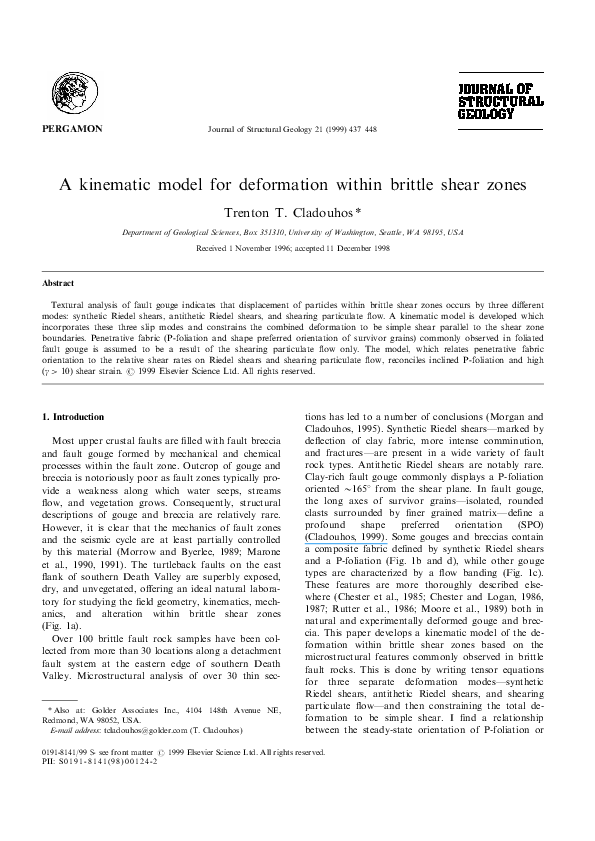 (PDF) A kinematic model for deformation within brittle shear zones