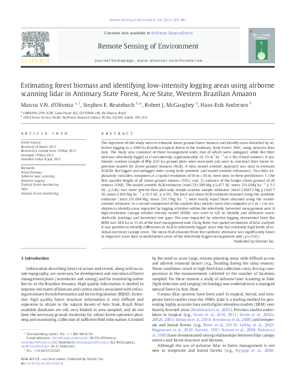 (PDF) Estimating forest biomass and identifying low-intensity logging areas using airborne ...
