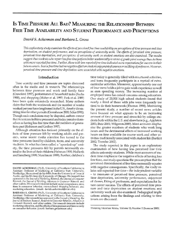 (PDF) Is Time Pressure All Bad? Measuring the Relationship between Free ...