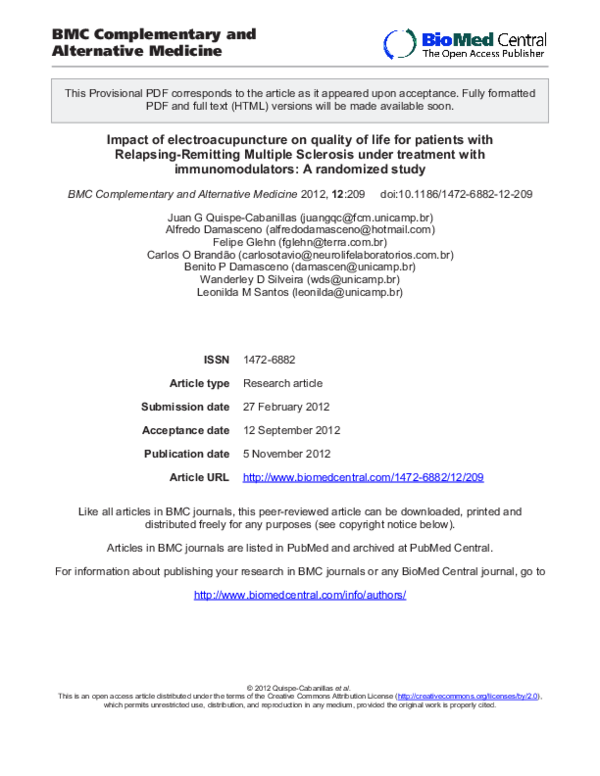 (PDF) Impact of electroacupuncture on quality of life for patients with ...