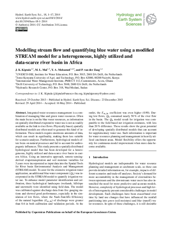 (PDF) Modelling stream flow and quantifying blue water using a modified STREAM model for a ...