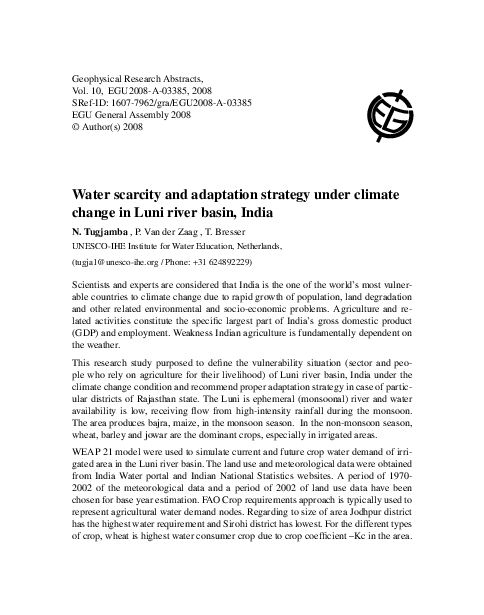 (PDF) Water scarcity and adaptation strategy under climate change in ...