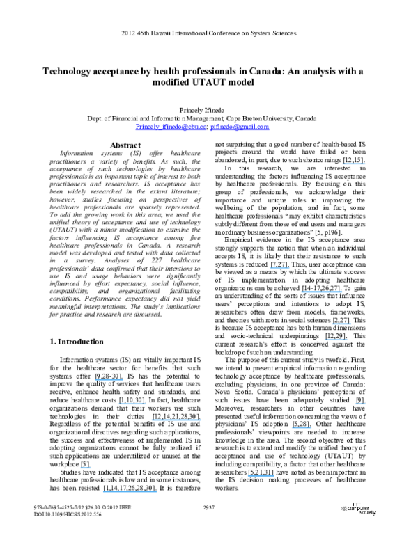 (PDF) Technology Acceptance by Health Professionals in Canada: An ...