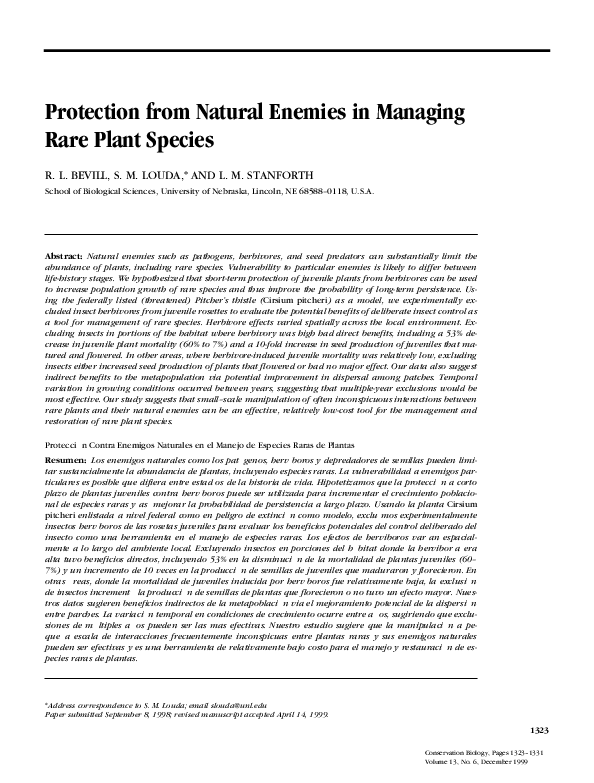 (PDF) Managing Rare Plants by Excluding Herbivores