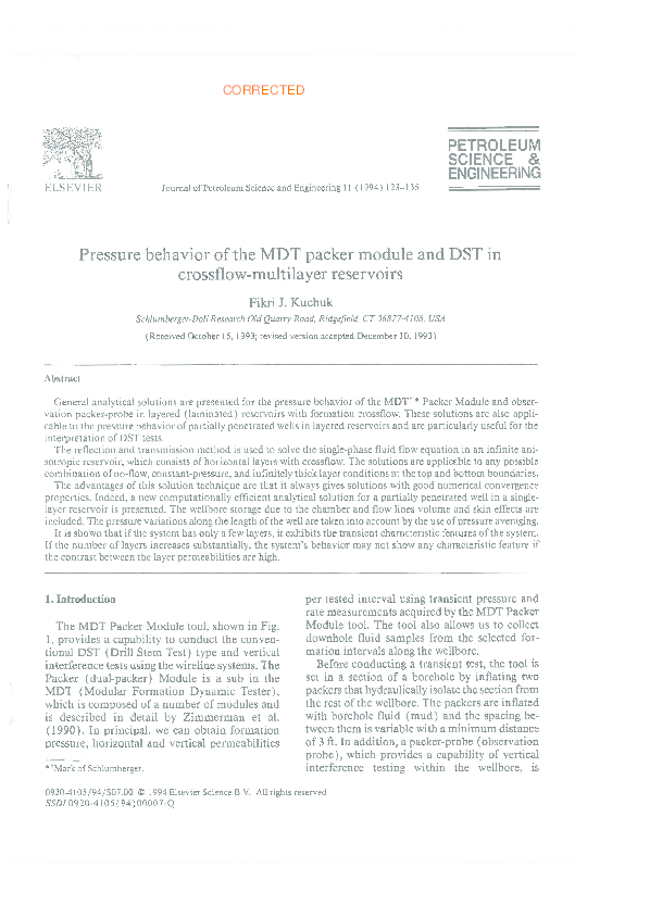 (PDF) Pressure behavior of the MDT packer module and DST in crossflow ...