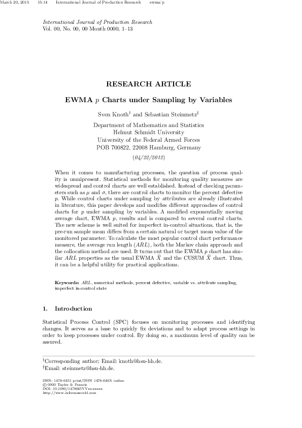 (PDF) EWMA p charts under sampling by variables