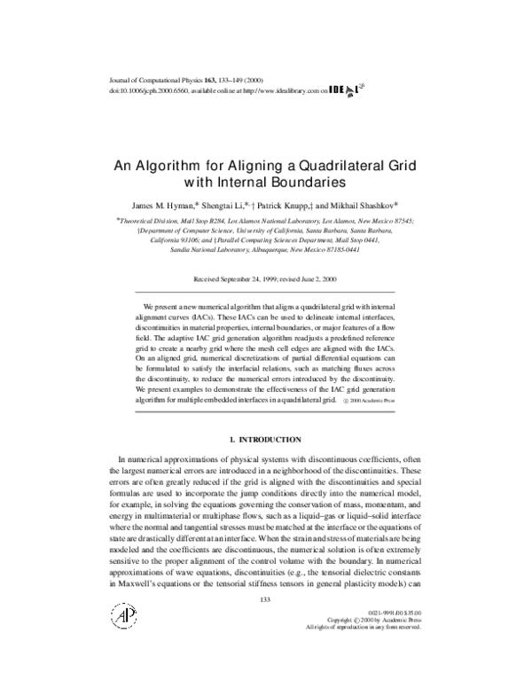 Pdf An Algorithm For Aligning A Quadrilateral Grid With Internal
