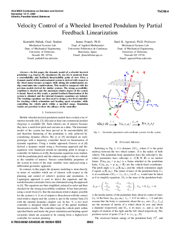 Pdf Velocity Control Of A Wheeled Inverted Pendulum By Partial
