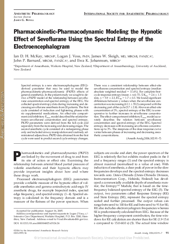 (PDF) Pharmacokinetic-Pharmacodynamic Modeling the Hypnotic Effect of ...