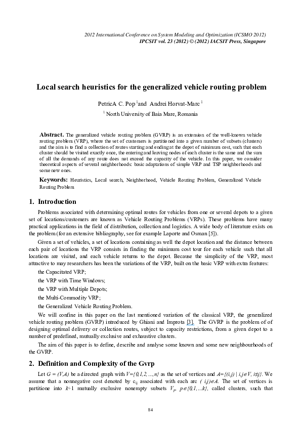 (PDF) Local search heuristics for the generalized vehicle routing problem