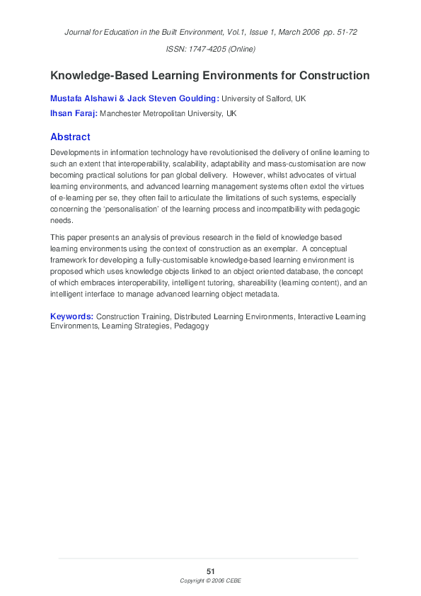 (PDF) Knowledge-based learning environments for construction